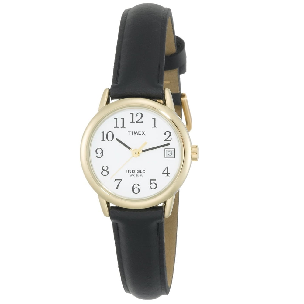 T2H341 Women's Easy Reader White Dial Black Leather Strap Gold Tone ...
