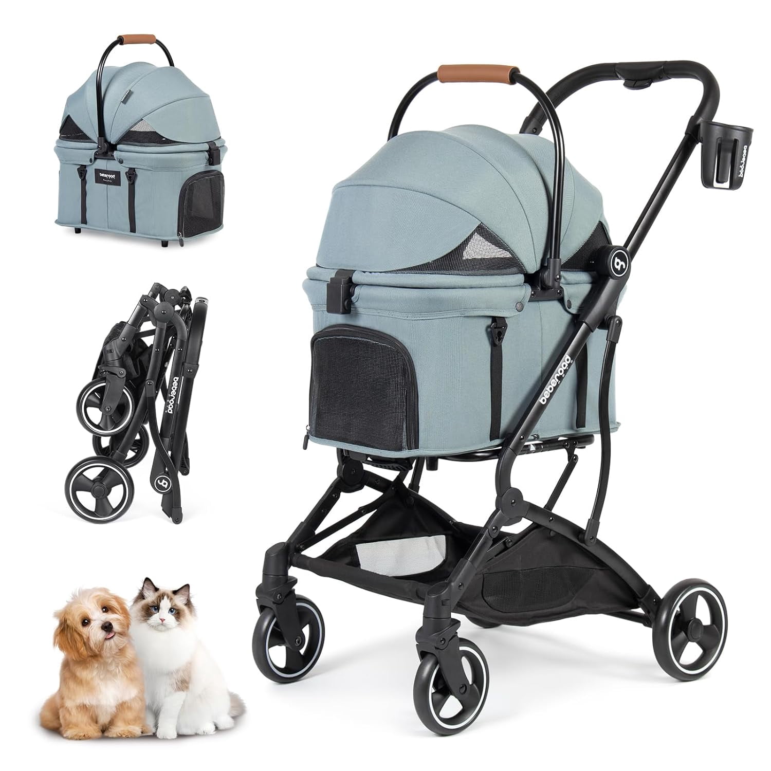 T3 3 in 1 Small Pet Stroller for Dog & Cats, 4 Wheels with Detachable ...