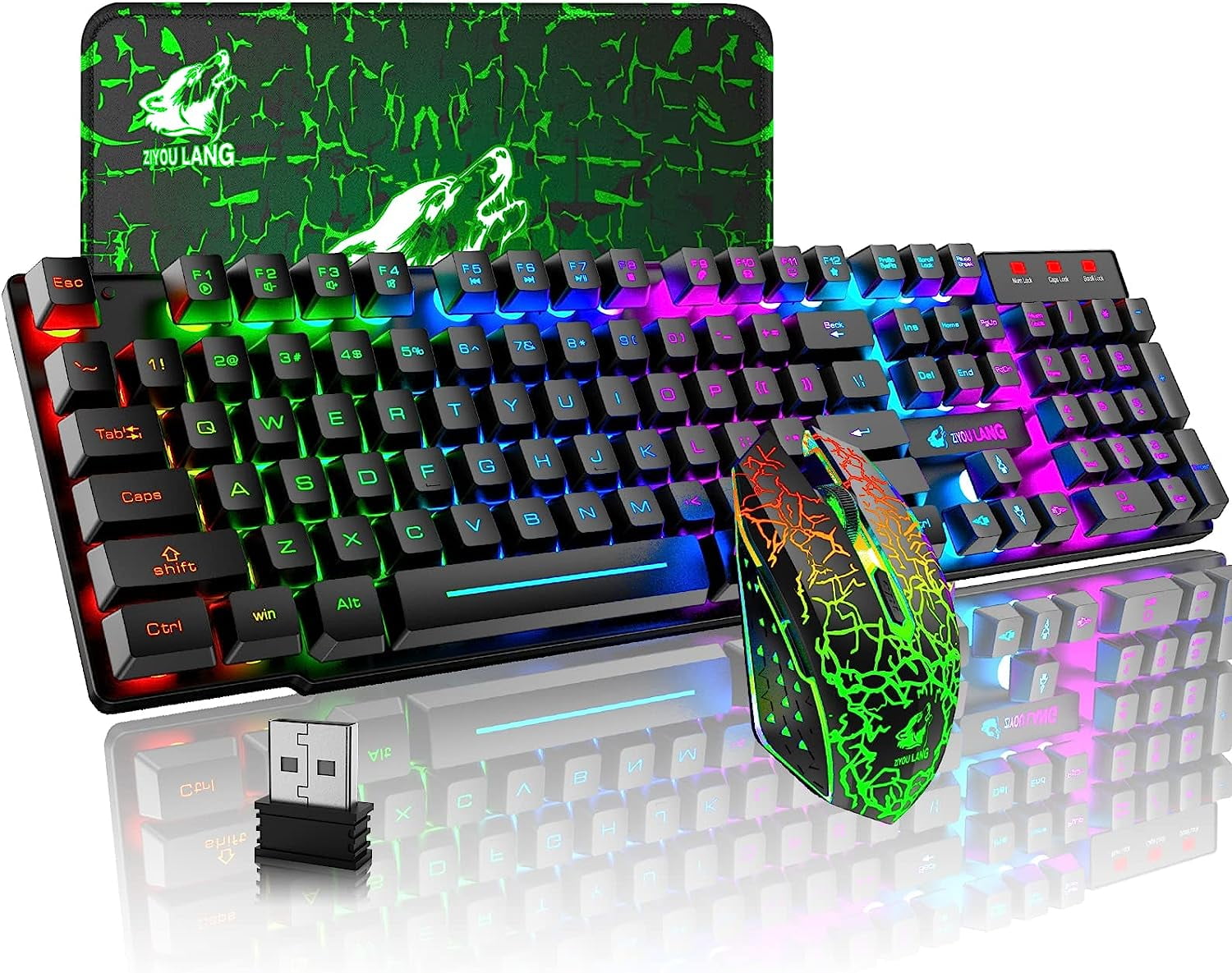 T3 Wireless RGB LED Light Gaming Keyboard and Mouse Combo for PC ...
