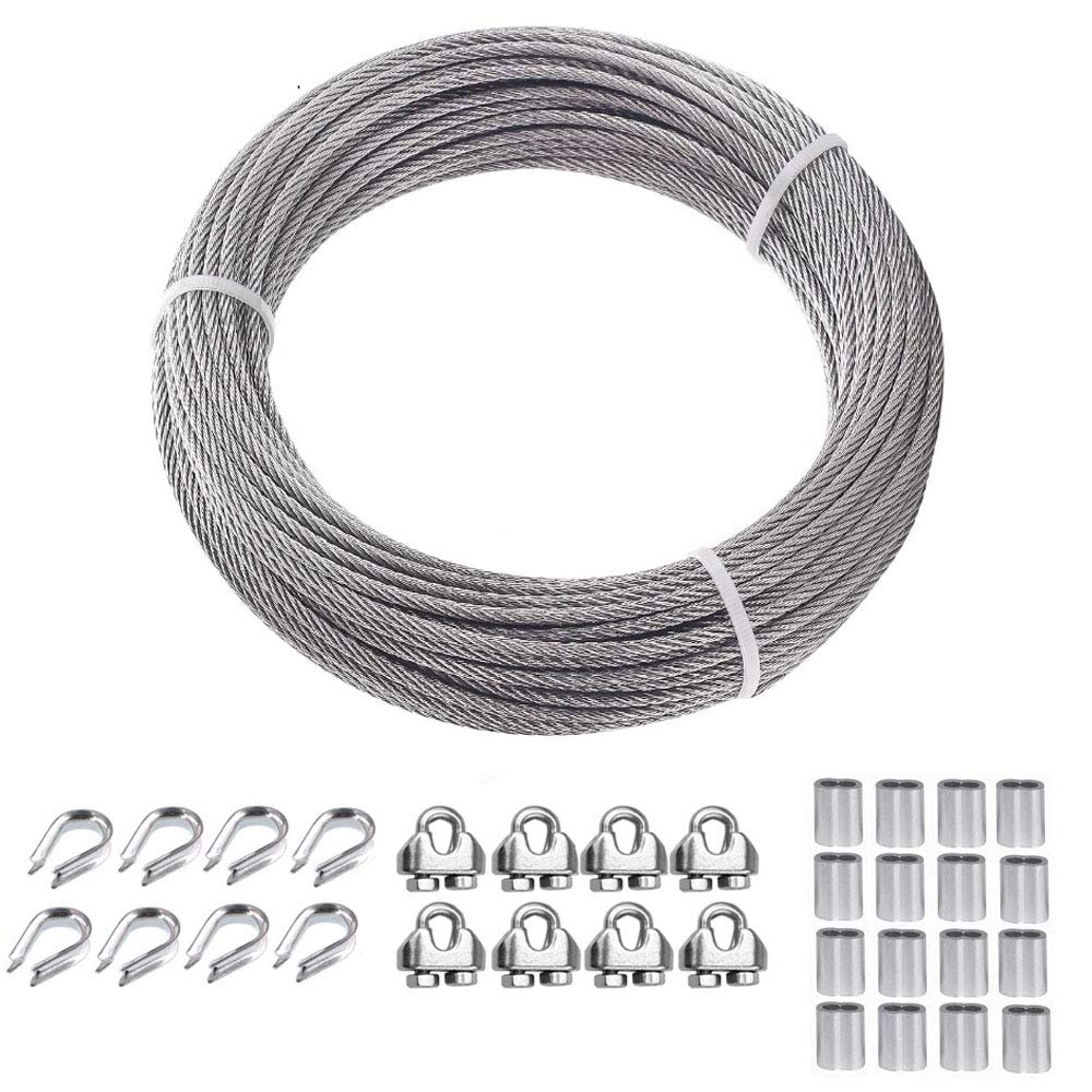 T316 Stainless Steel 1/8" Cable Wire Rope,50ft Sun Shade Sail Cable ...