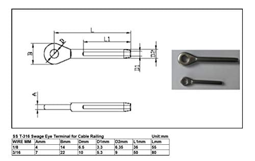 T316 Stainless Steel Swage Eye Terminal for Cable Railing for 3/16 ...