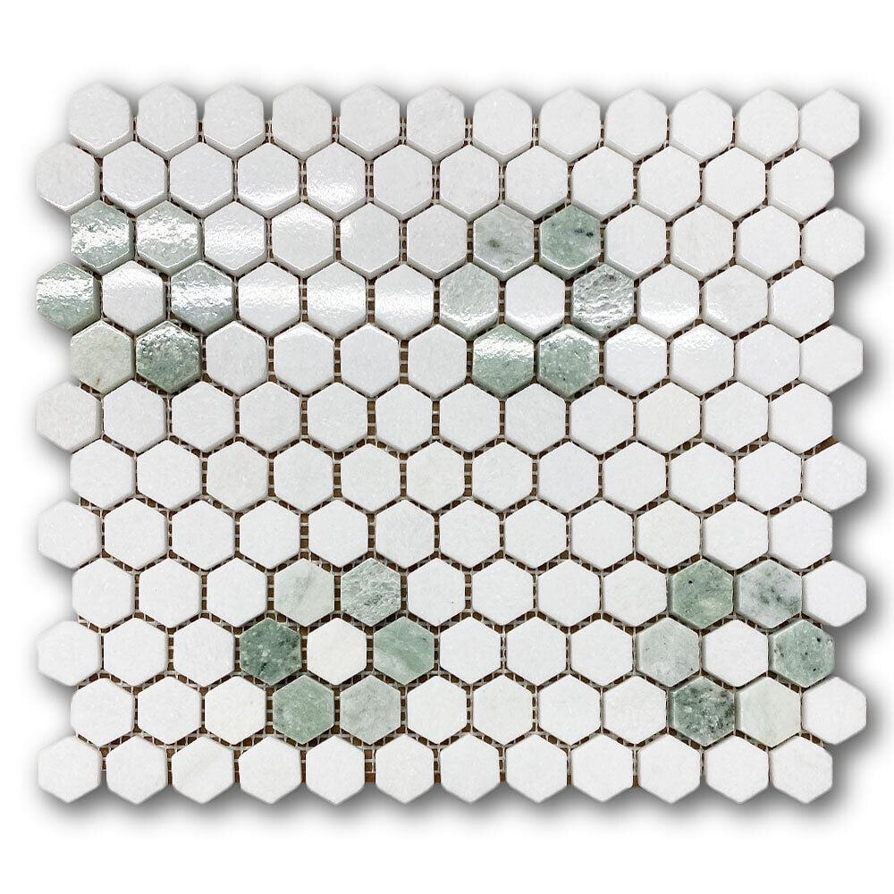 T31F12XP Rosette Hexagon Thassos White Ming Green Marble Mosaic Polished Tile - Walmart.com