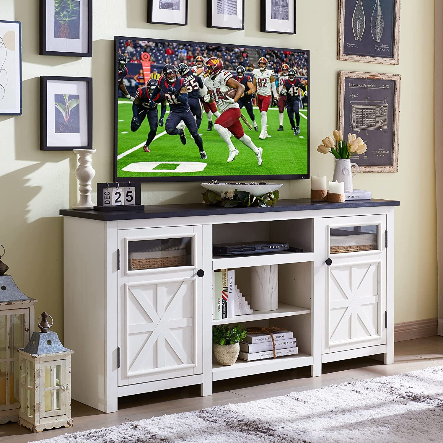 Dextrus Farmhouse TV Stand for 65 inch TV, Entertainment Center for ...