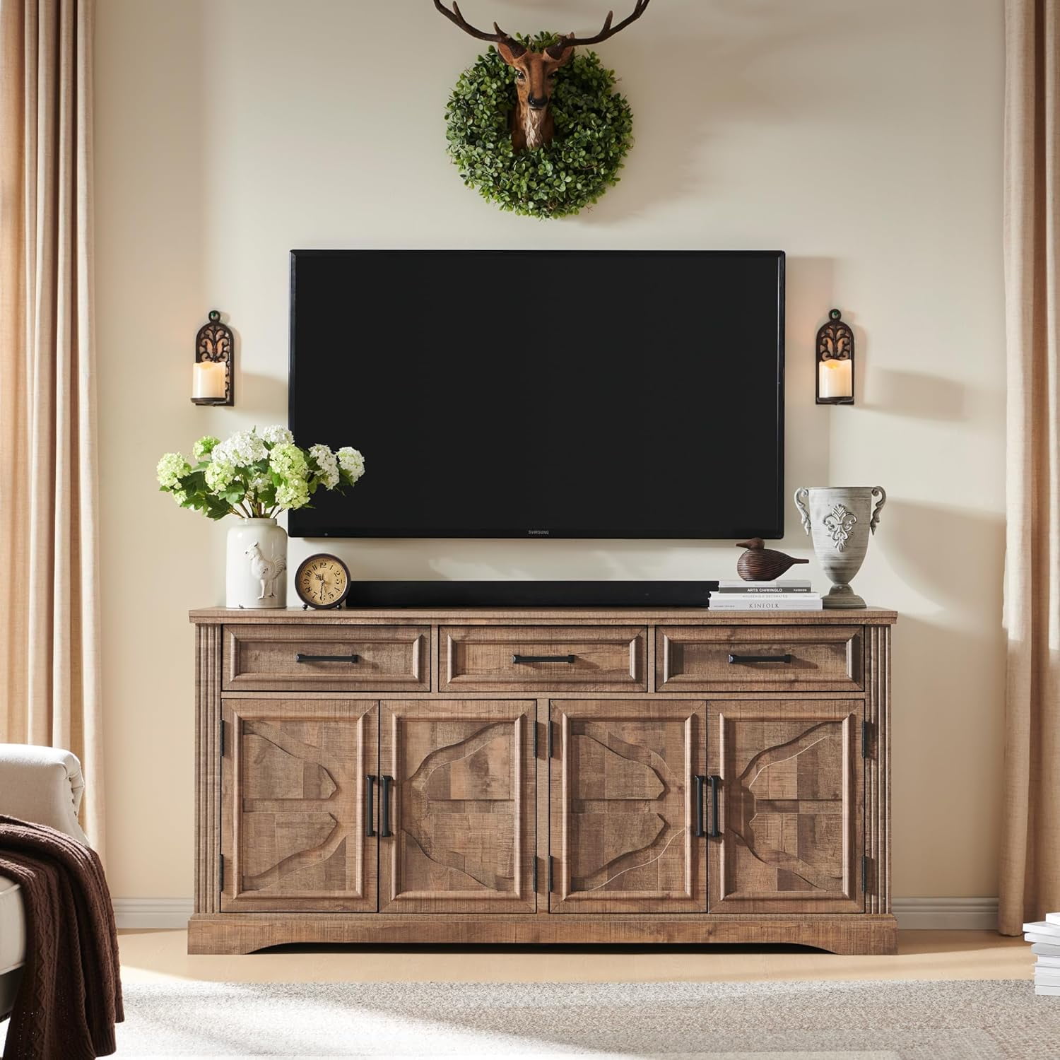 70 Inch Floating TV Stand with Charging Station&Storage Cabinet for TVs ...