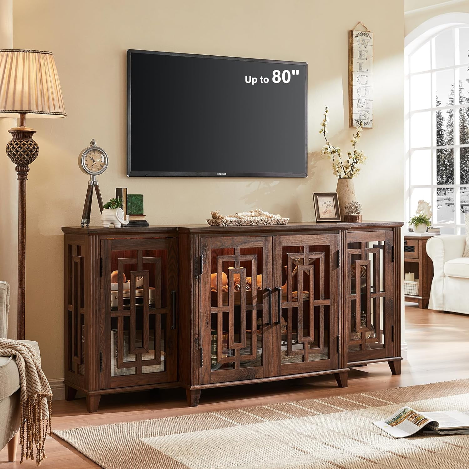 T4TREAM 70" TV Stand for TVs up to 80 Inch, Farmhouse Entertainment ...