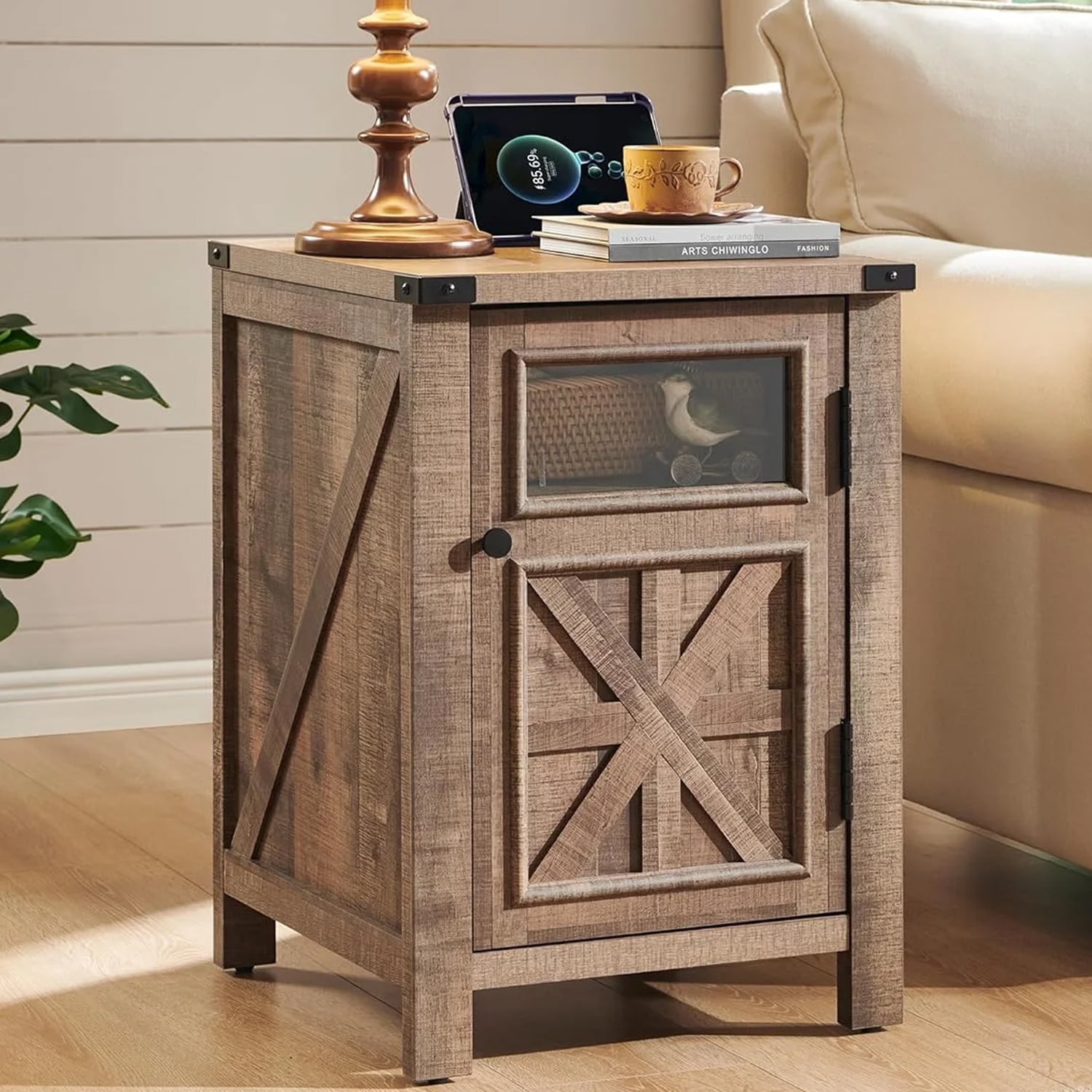 T4TREAM Farmhouse 18'' Nightstand with Charging Station for Living Room ...