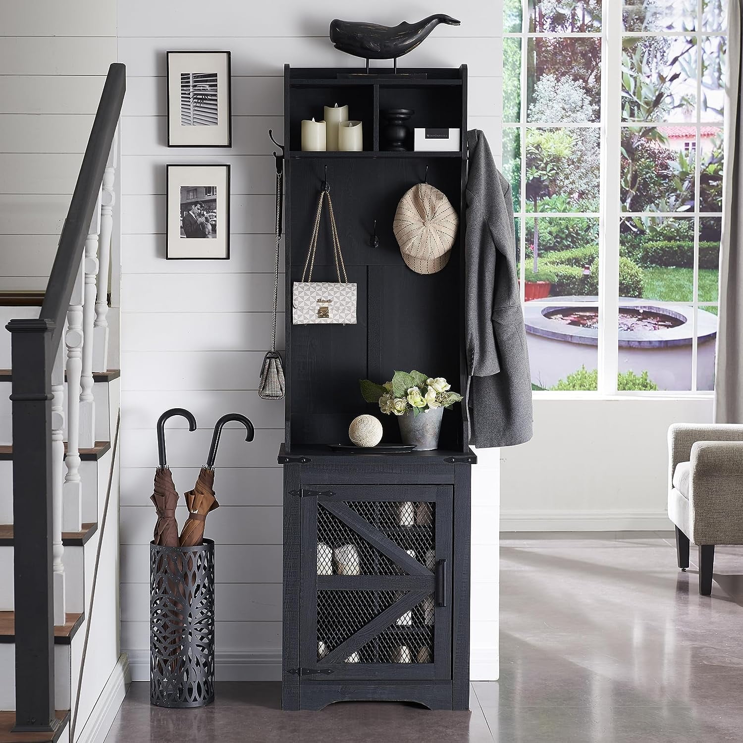 T4TREAM Farmhouse Entryway Furniture: 77" High Wooden Hall Tree with ...