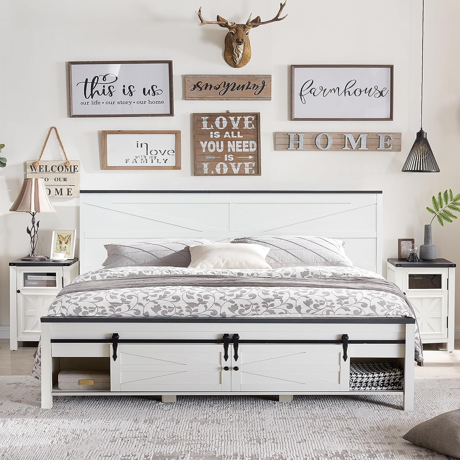 T4TREAM Farmhouse King Size Platform Bed Frame with Headboard and 3 ...