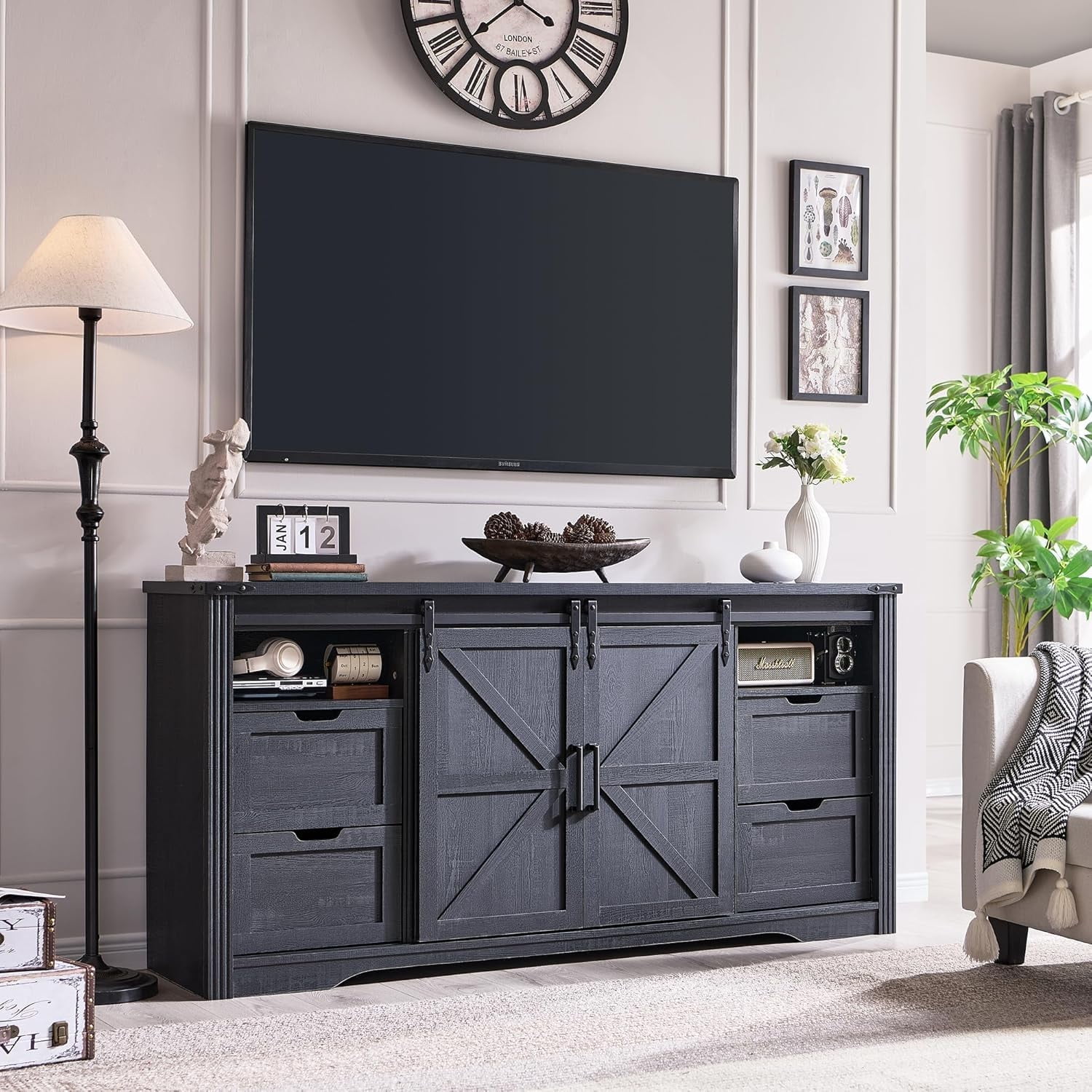 T4TREAM Farmhouse Sideboard Buffet Cabinet, 66" Wide Kitchen Storage ...