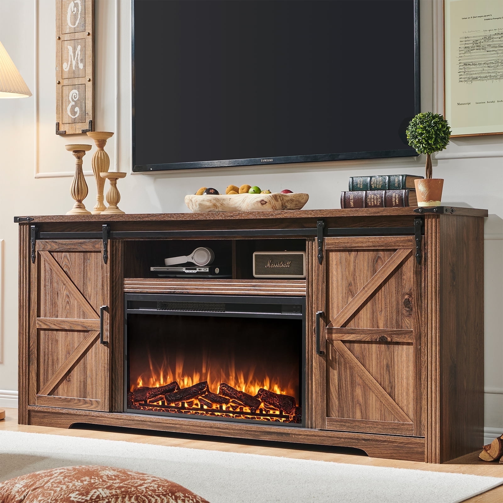 T4TREAM Farmhouse TV Stand for TVs up to 80", Entertainment Center with ...