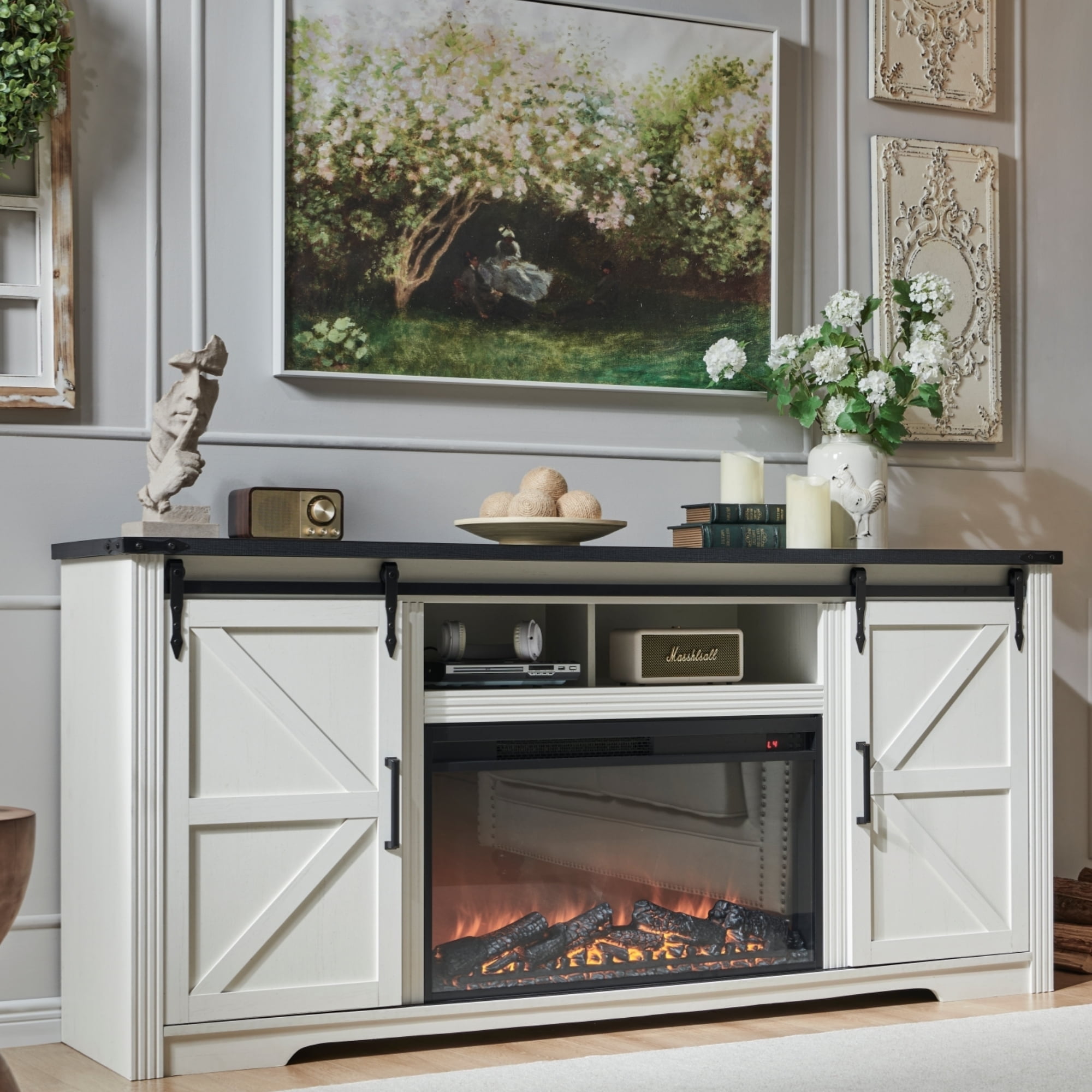 T4TREAM Farmhouse TV Stand for TVs up to 80", Entertainment Center with ...