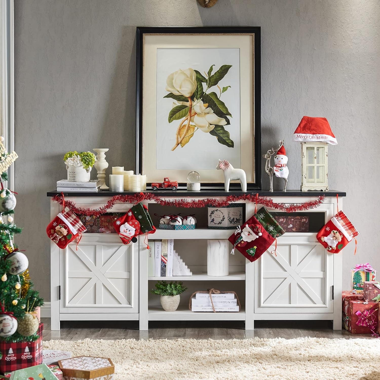 T4TREAM Farmhouse TV Stand for TVs up to 75", Entertainment Center with ...