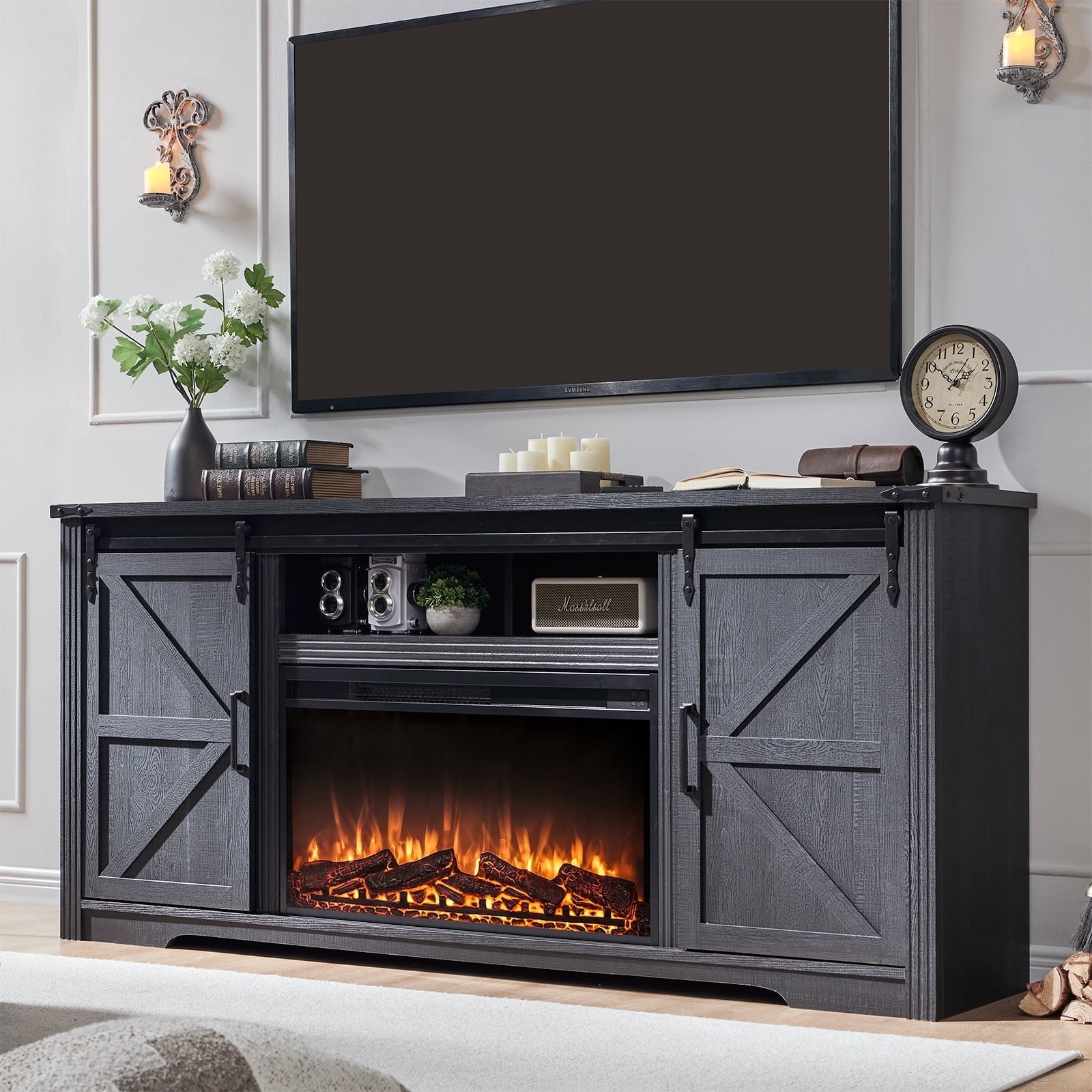 T4TREAM Farmhouse TV Stand for TVs up to 80", Entertainment Center with ...