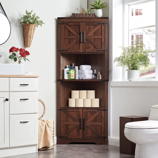 T4TREAM Rustic Farmhouse Tall Corner Cabinet with Barn Door ...