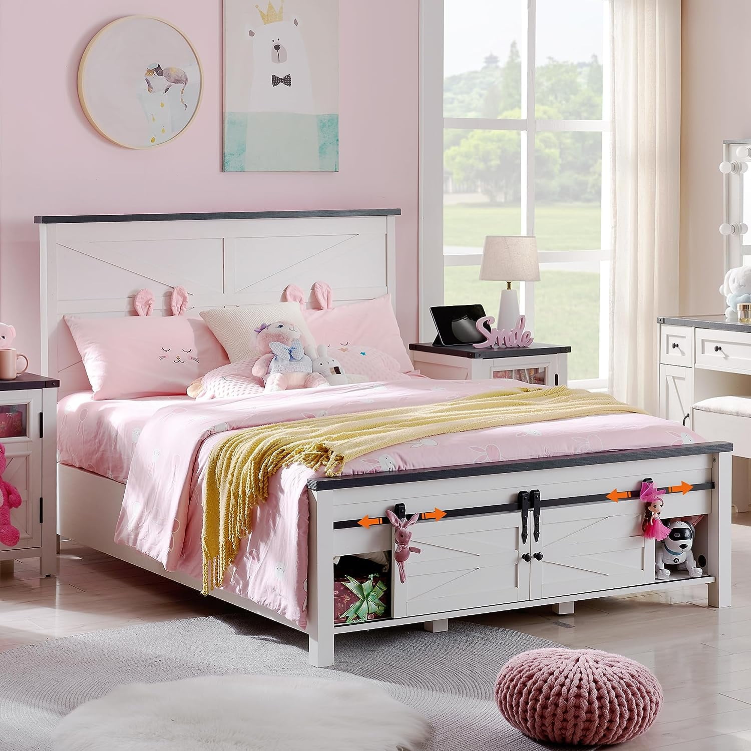 T4TREAM Farmhouse White Full Size Platform Bed Frame with Headboard and ...