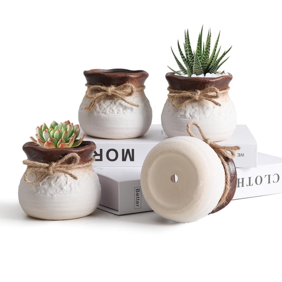 T4U Succulent Pots with Drainage Hole, 3.5 Inch Small Ceramic Pots ...