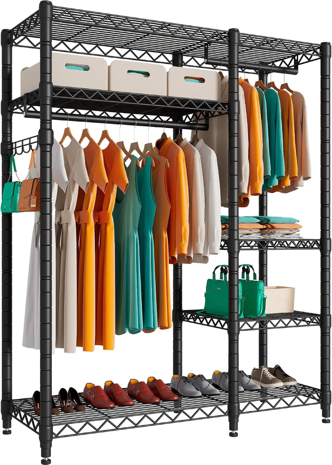 T5 Garment Rack Heavy Duty Commercial Clothes Rack, 5 Tiers Adjustable ...