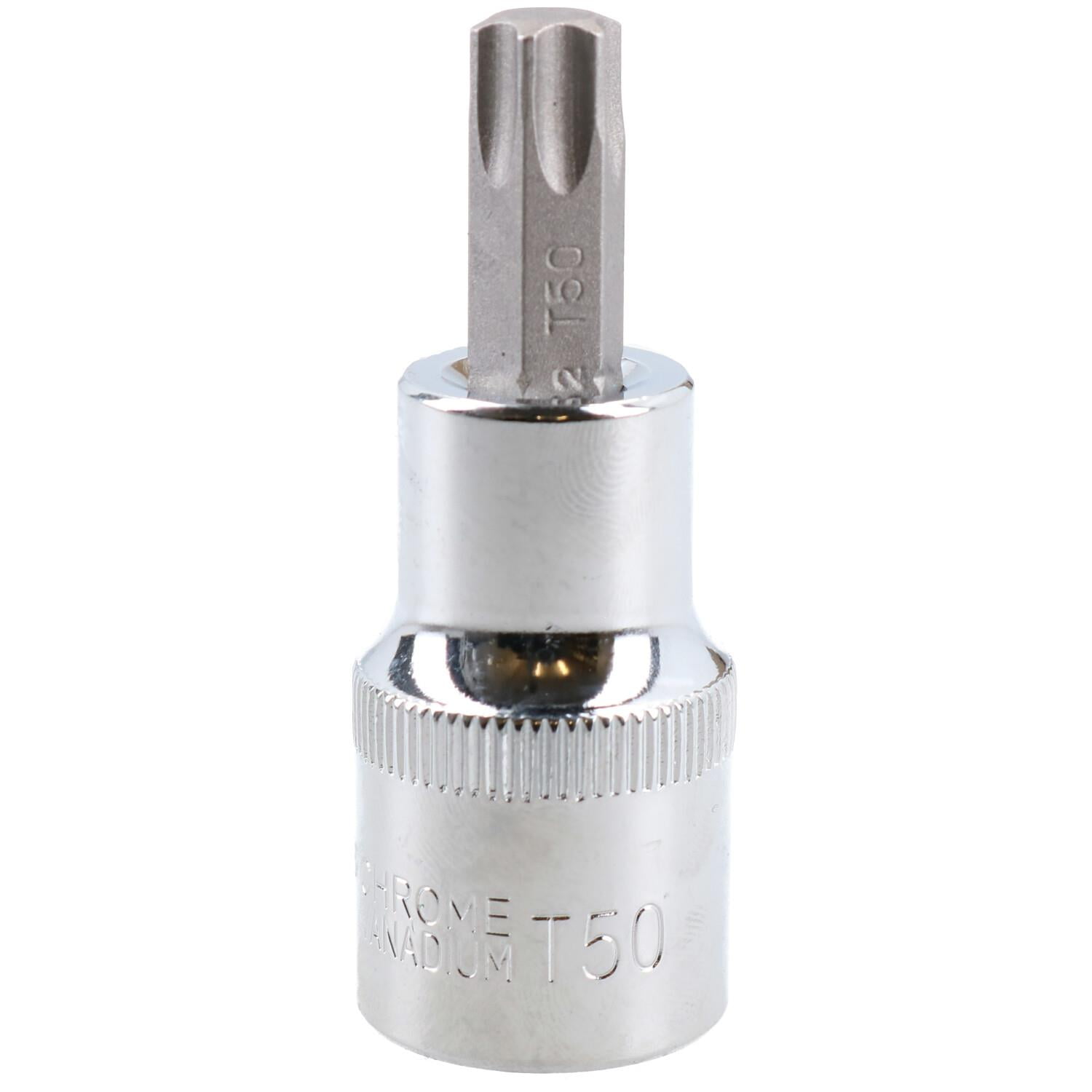 T50 Male Torx Bit Star Socket 1/2" Drive Standard Internal Chrome ...