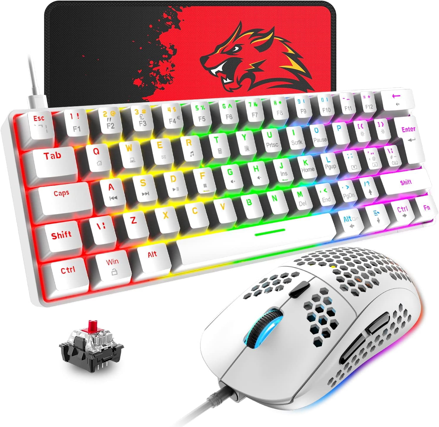 T60 60% Mechanical Keyboard&Mouse Set, 62 Keys Wired Gaming Keyboard 19 ...