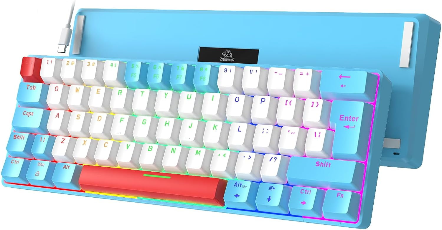 T60 Wired 60% TKL Mechanical Gaming Keyboard with Led Rainbow Backlight ...