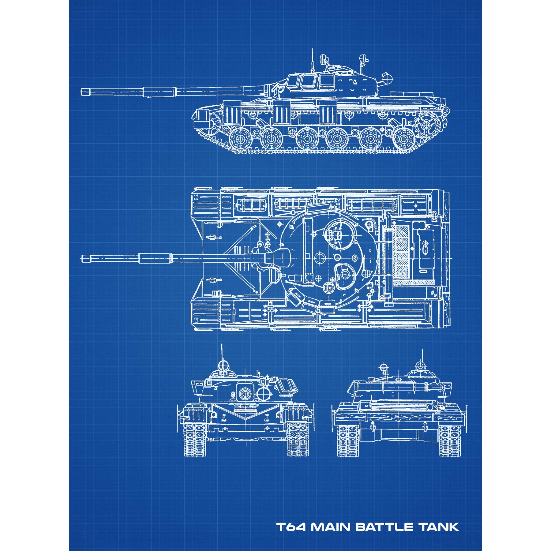 T64 Soviet Russian Main Battle Tank Blueprint Plan Extra Large XL Wall ...