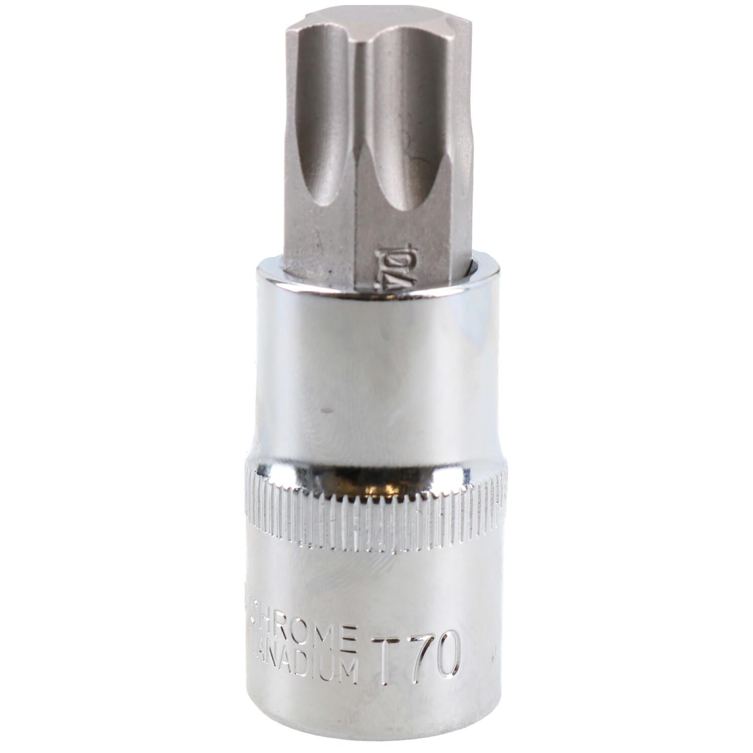 T70 Male Torx Bit Star Socket 1/2" Drive Standard Internal Chrome ...