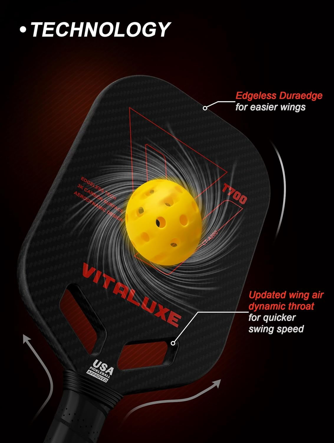T700 Raw Carbon Fiber Pickleball Paddle, Edgeless 3K Textured Carbon ...
