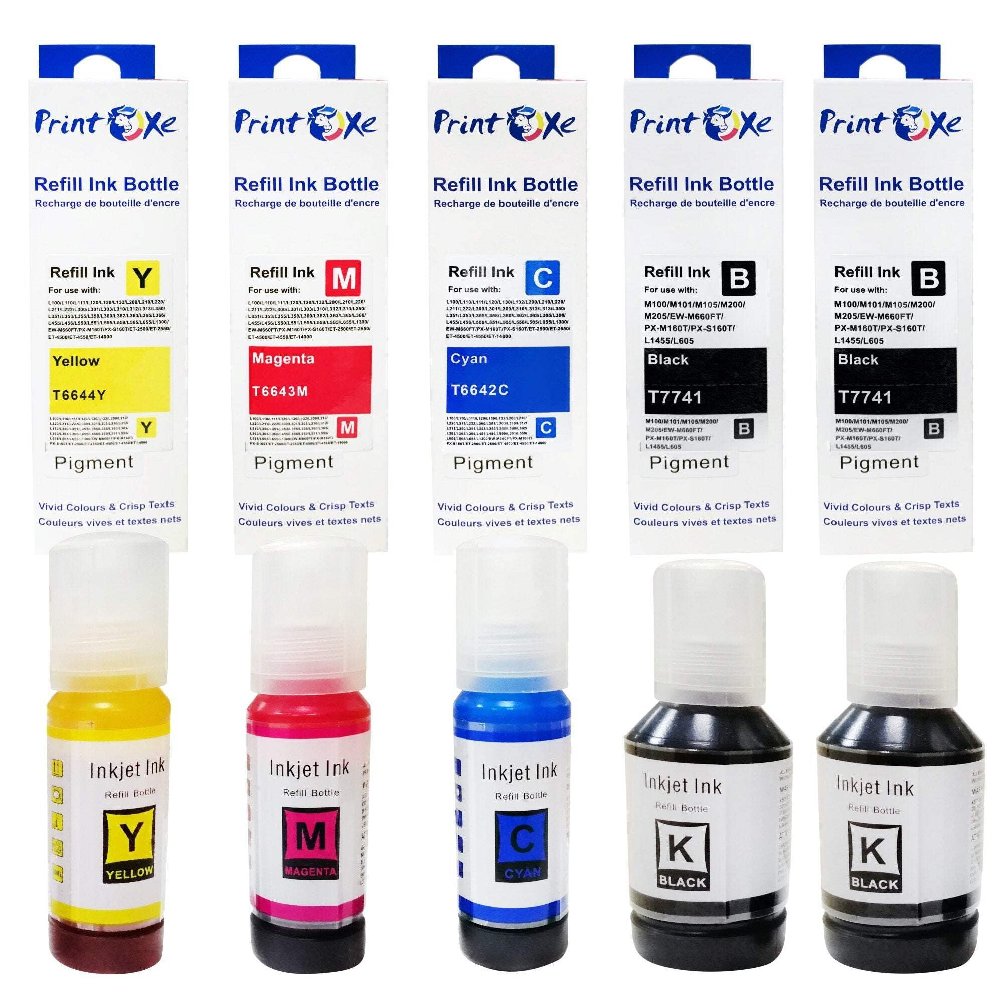 T774 T664 Compatible Refill Set plus Black of 5 Pigment Ink Bottles for ...