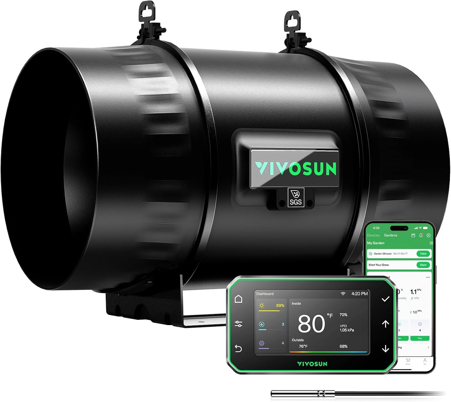T8 8" Inline Duct Fan & Temperature Humidity Controller, E42A+ WiFi-App ...
