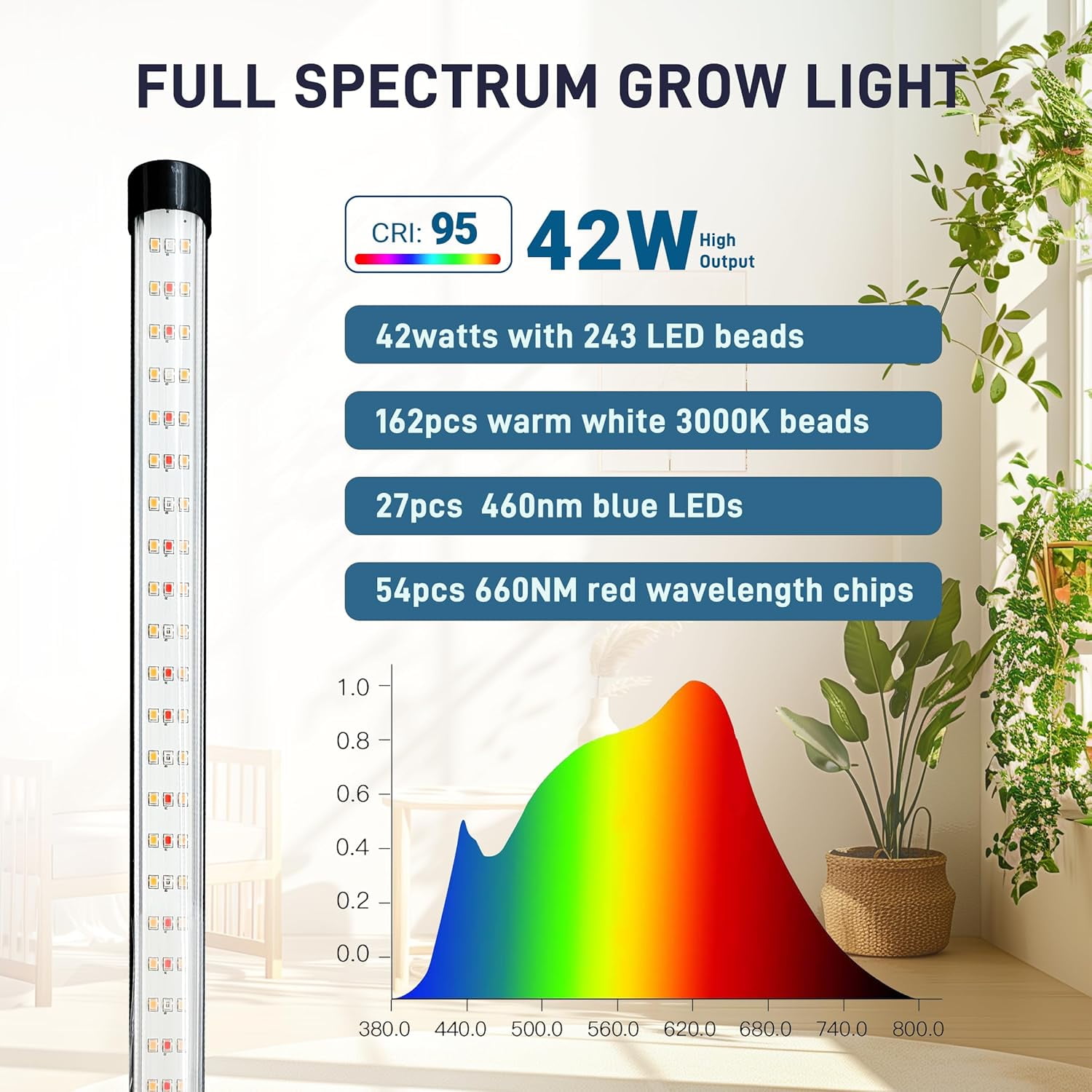 T8 LED Standing Grow Light for Indoor Plants with Timer, 42W Full Plant ...
