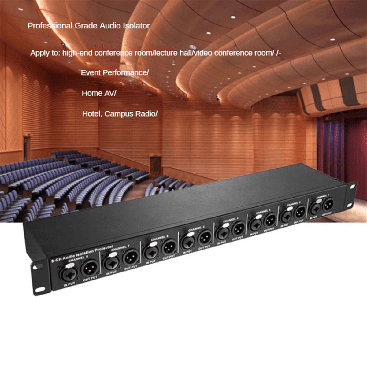 T8 Multi-Function 8-Channel Audio Isolator 1U Rack Mounted XLR 6.35mm ...