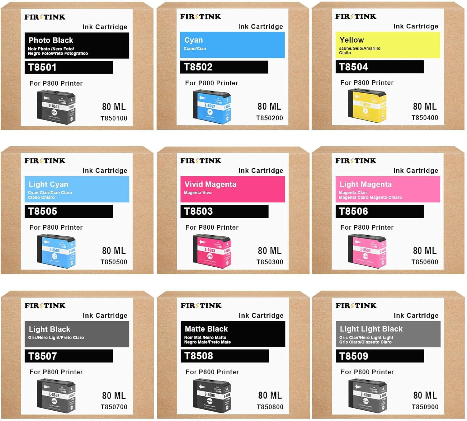 T850 Ink Cartridges High Capacity 80ML T8501 T8502 T8503 T8504 T8505 ...
