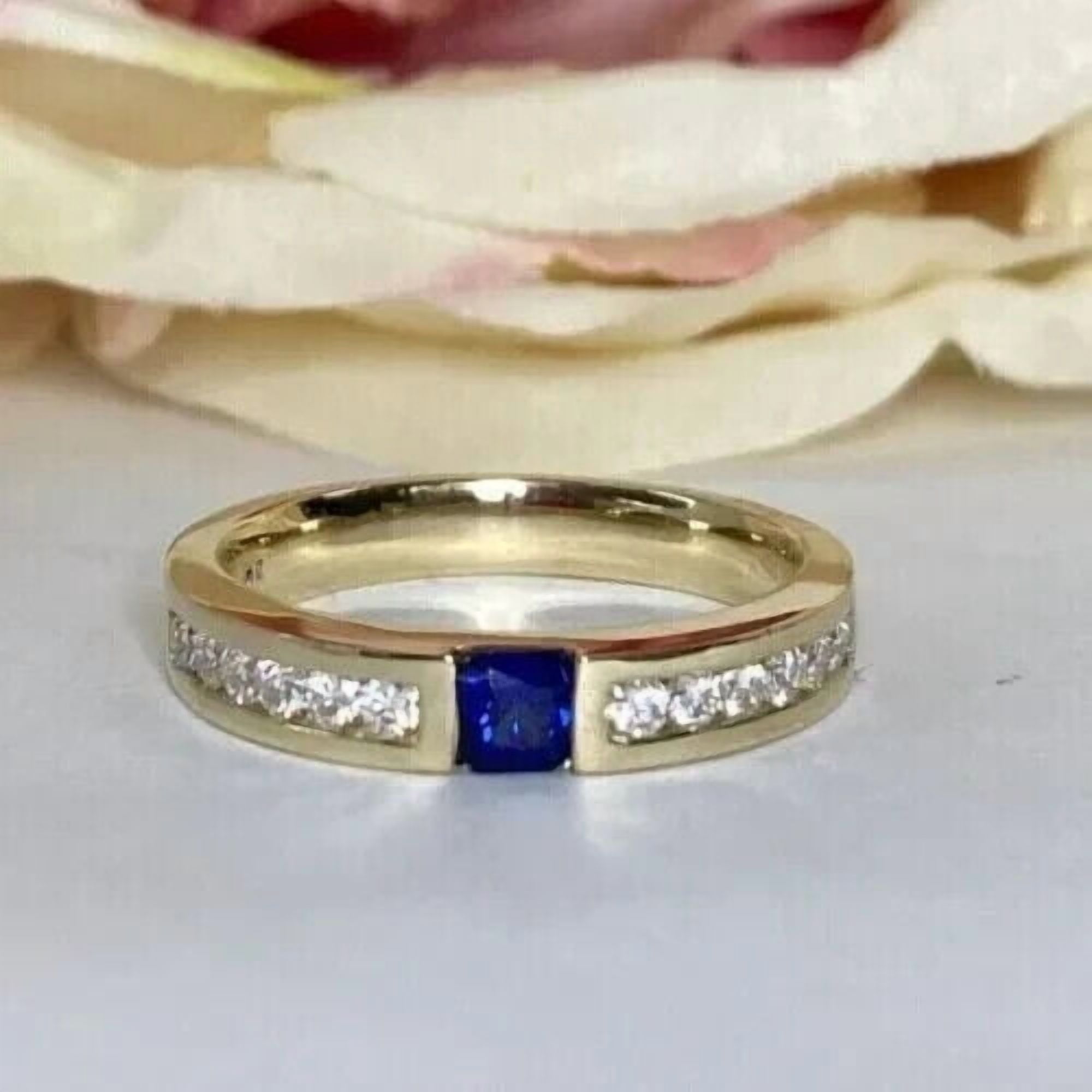 TAAPSEE JEWELS 14K White Gold Plated Princess Cut Blue Sapphire ...