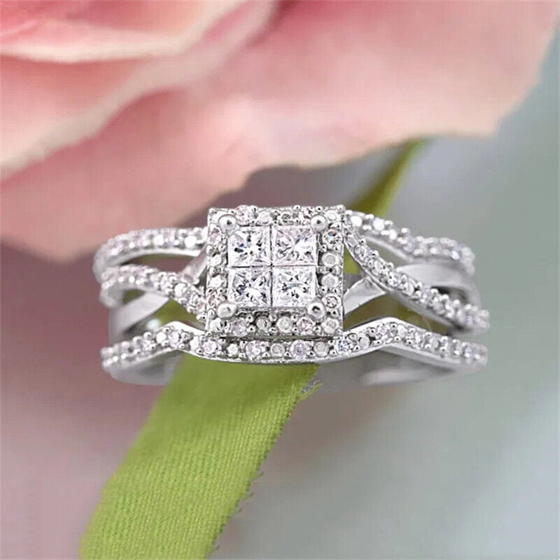 TAAPSEE JEWELS Bridal Wedding Rings Set in Princess Cut Cubic Zirconia ...