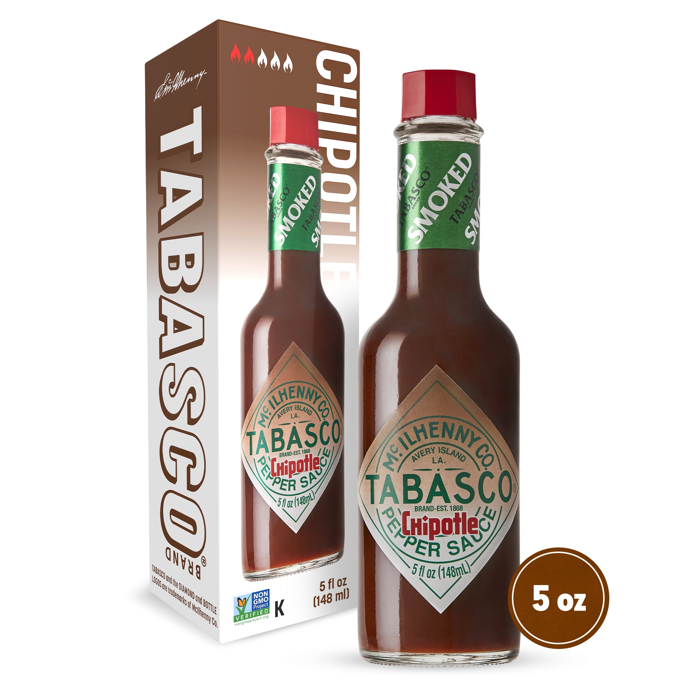 TABASCO Chipotle Pepper Hot Sauce, 5 oz Glass Bottle, Smoky, Vegan ...