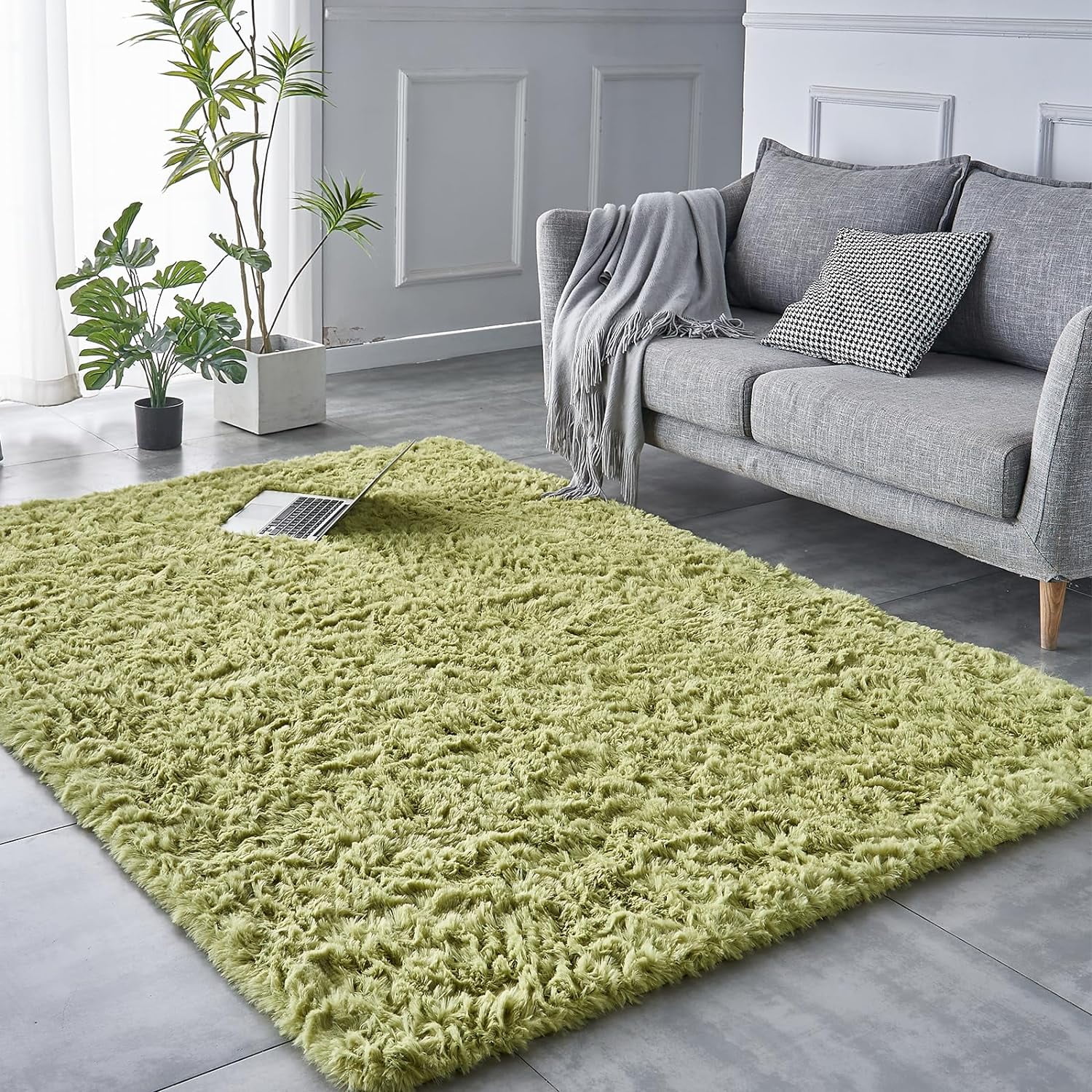 TABAYON Luxury Shag Area Rug, 3x5 Feet Green Rectangle Plush Fuzzy Rugs ...