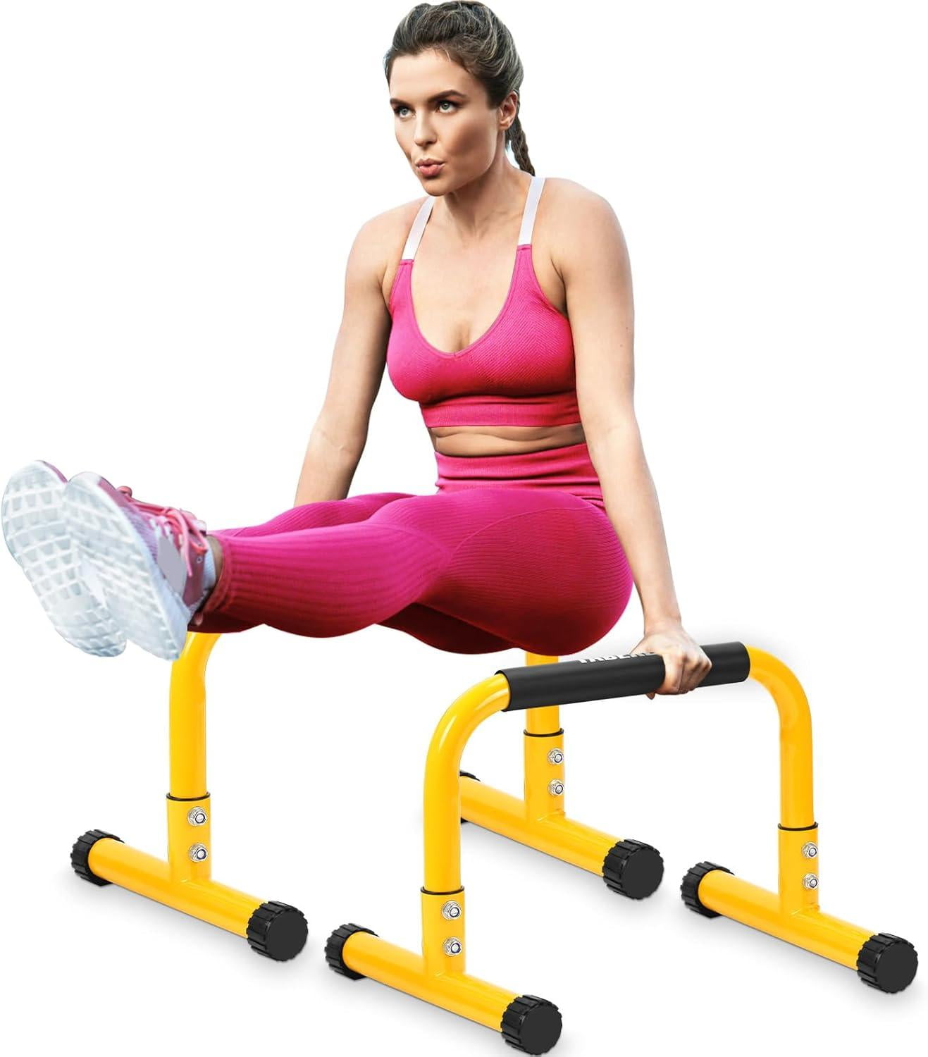 TABEKE Push Up Bar, 14'' High Steel Parallettes & Dip Bar with Full ...