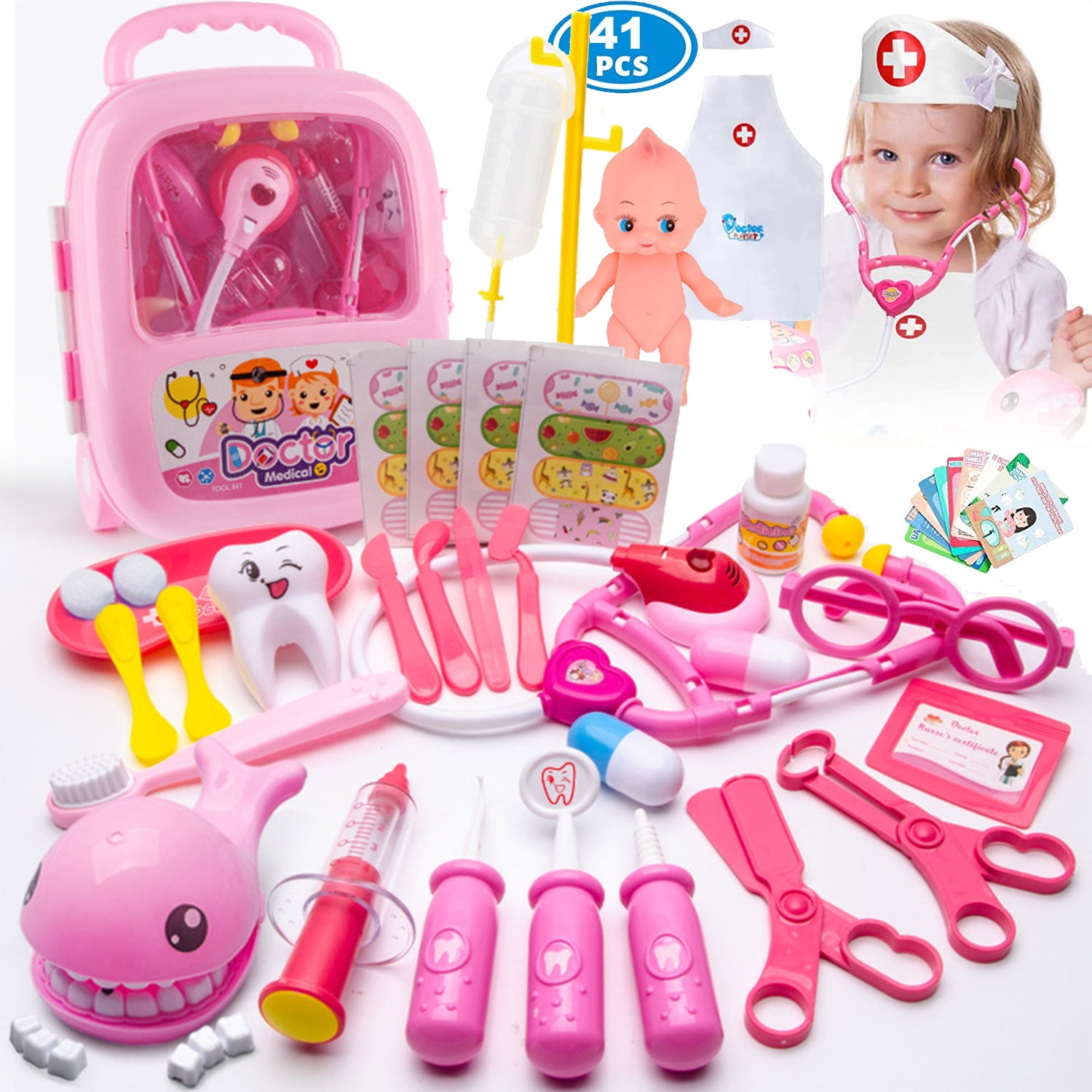 TABGIME Draw-Bar Box Doctor's Play Set W/Apron & Doll Medical Set for ...