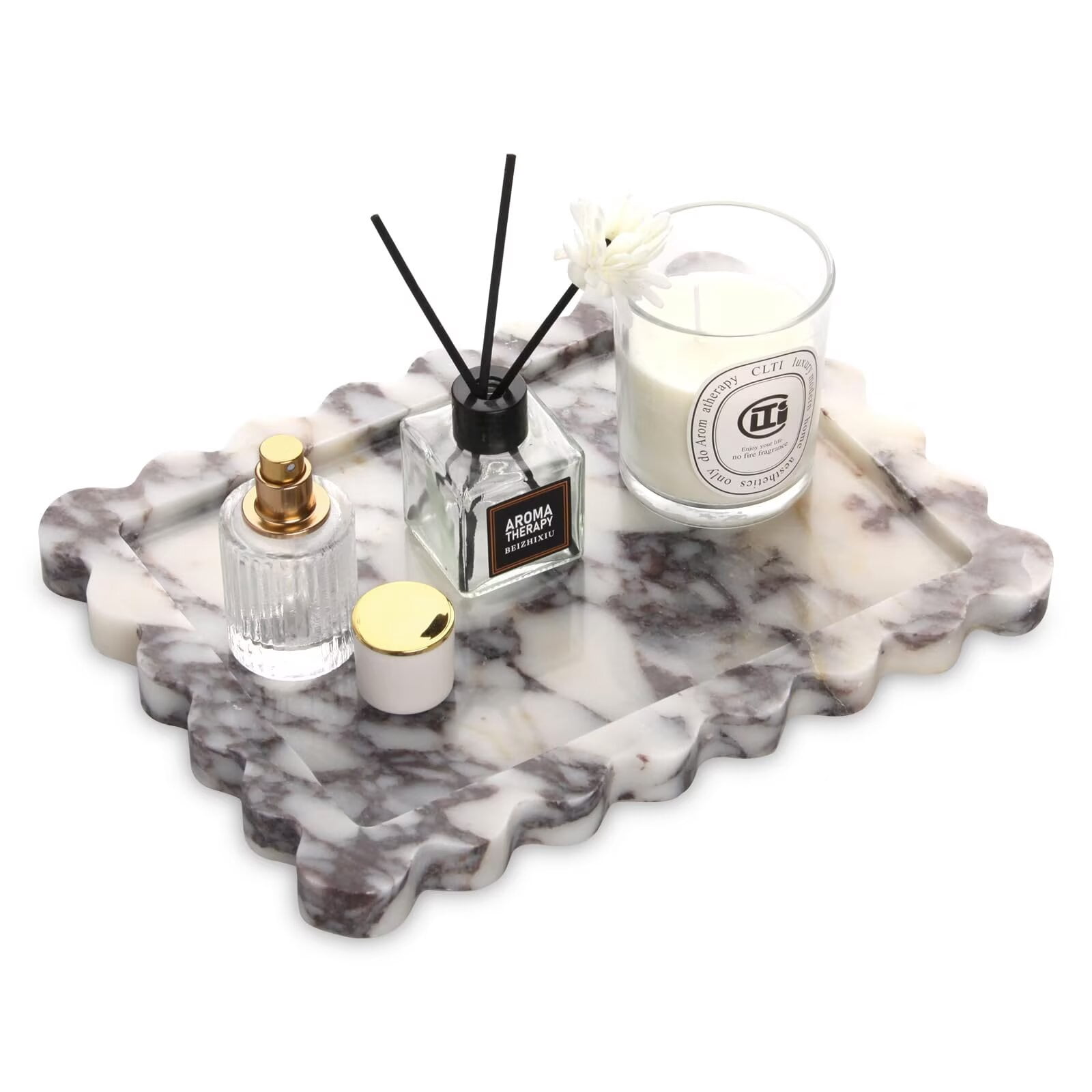 TABHOUKIT Decorative Marble Tray with Scalloped Edge Turkey Calacatta ...