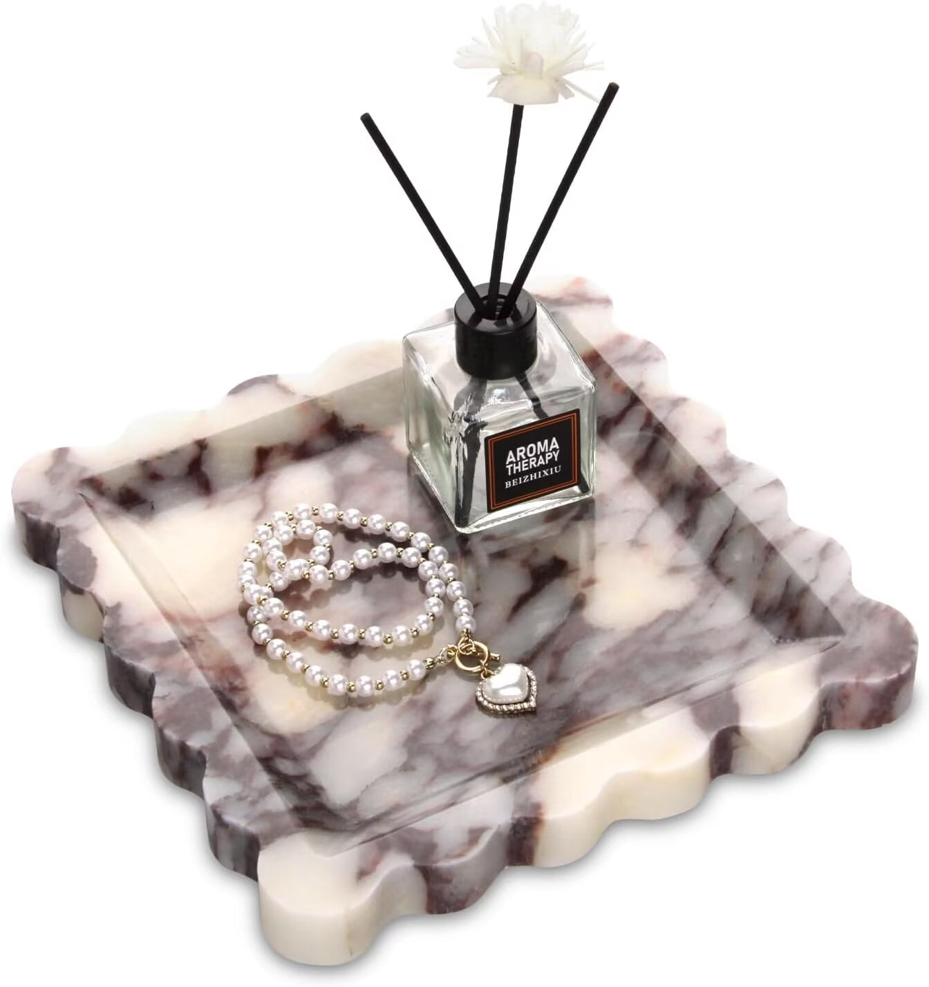 TABHOUKIT Square Marble Decorative Tray with Scalloped Edge Turkey ...