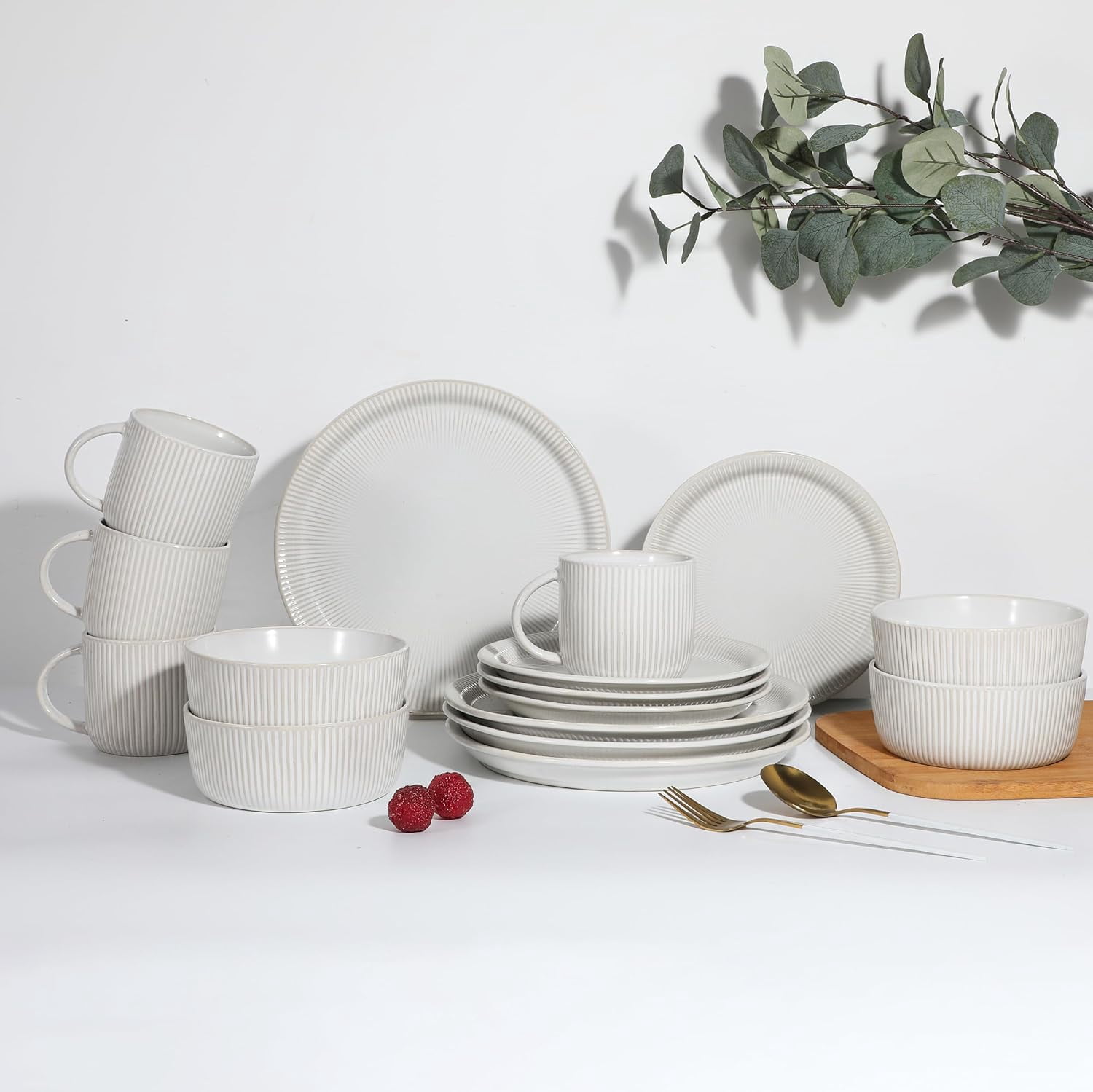 TABLE 12 Dinnerware Set, Parchment Embossed Dish Set for 4 with Dinner ...