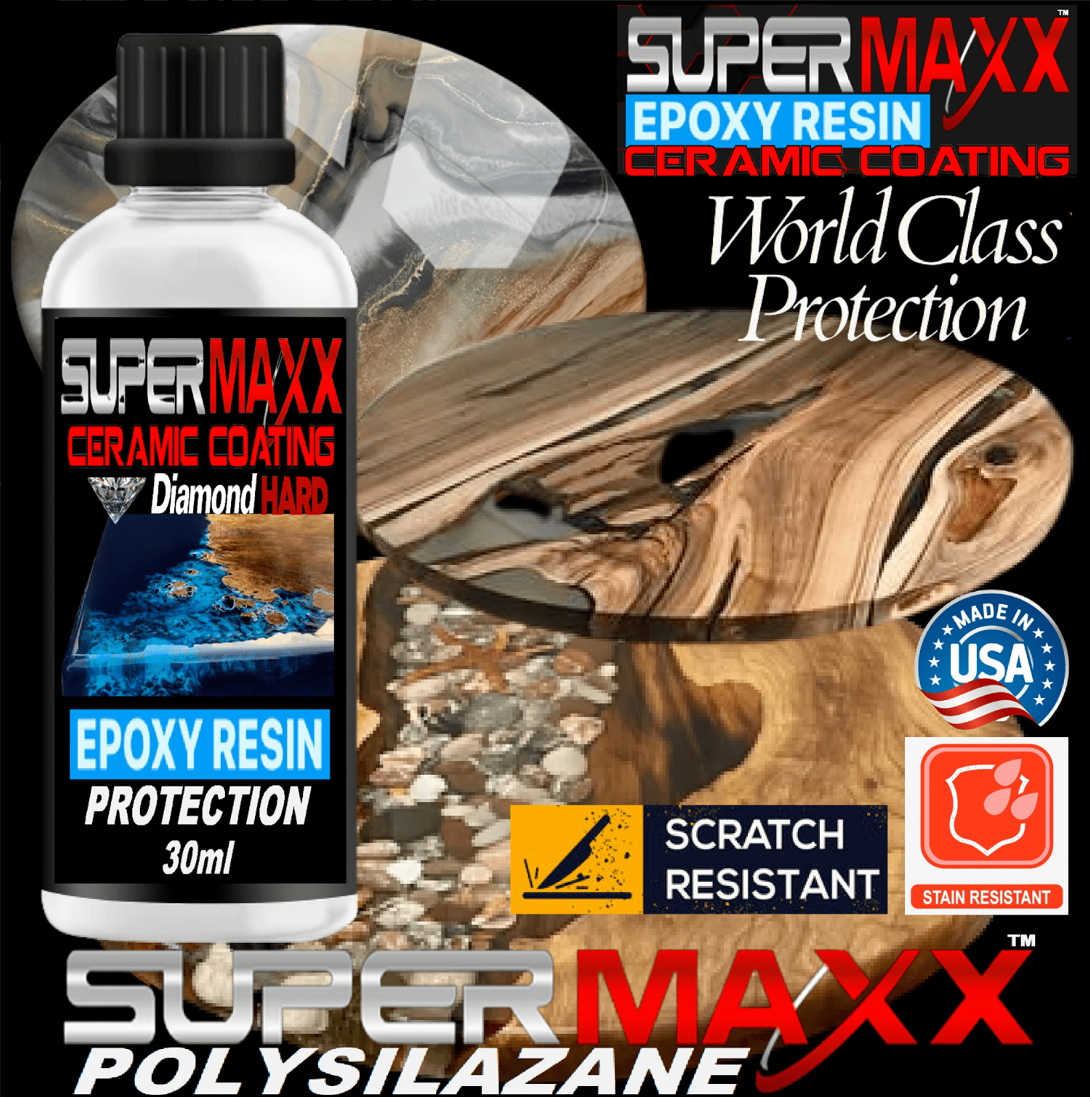 TABLE TOP EPOXY RESIN CLEAR CERAMIC COATING SCRATCH & STAIN RESISTANCE ...