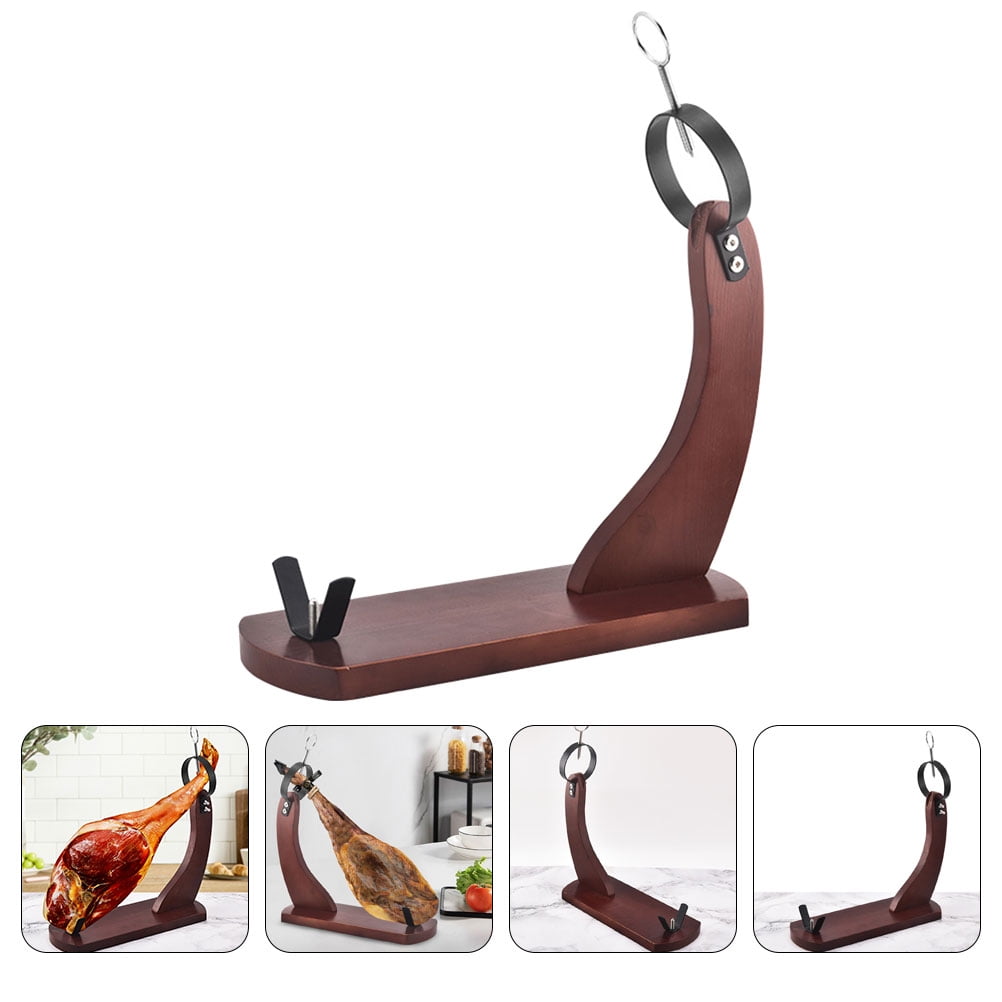 CATIEBYE Minimalist Ham Holder in Brown - Stainless Steel and Wooden ...