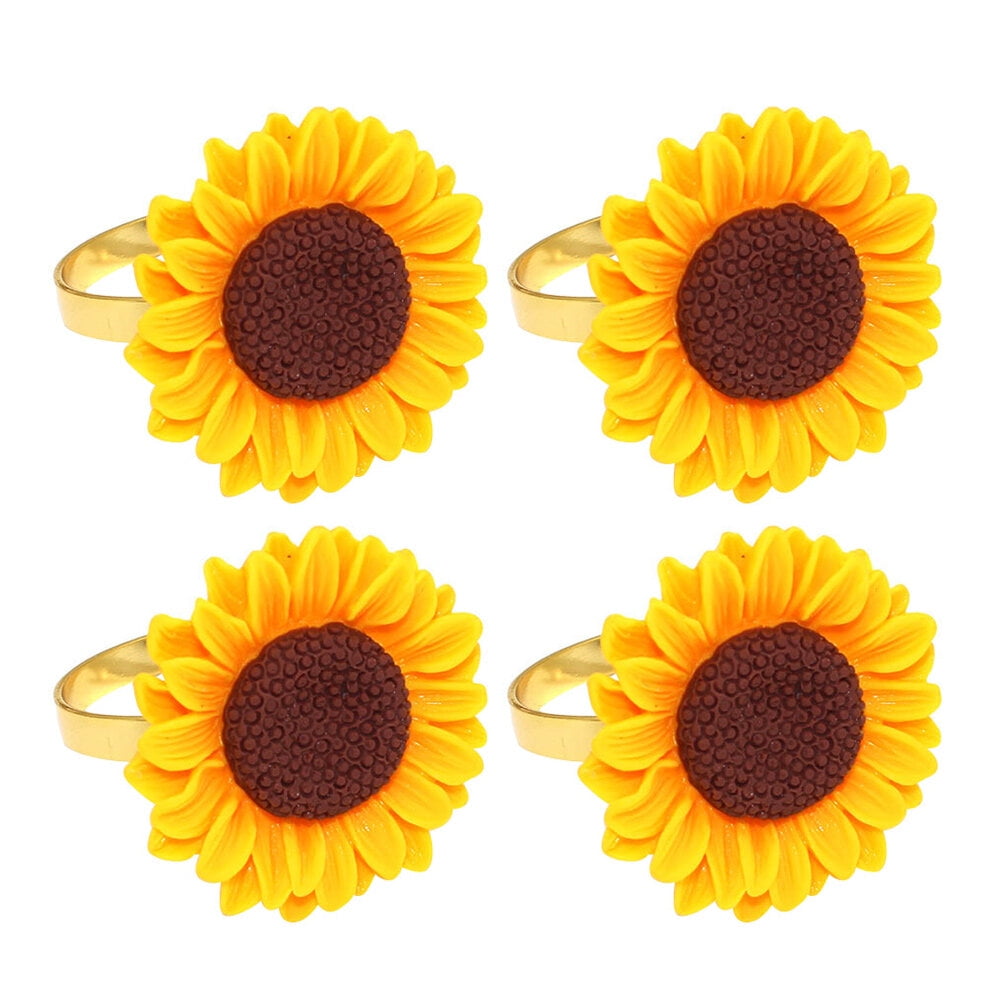 NUOLUX Napkin Ring for Party Metal Yellow Sunflower Napkin Buckle 4Pcs ...