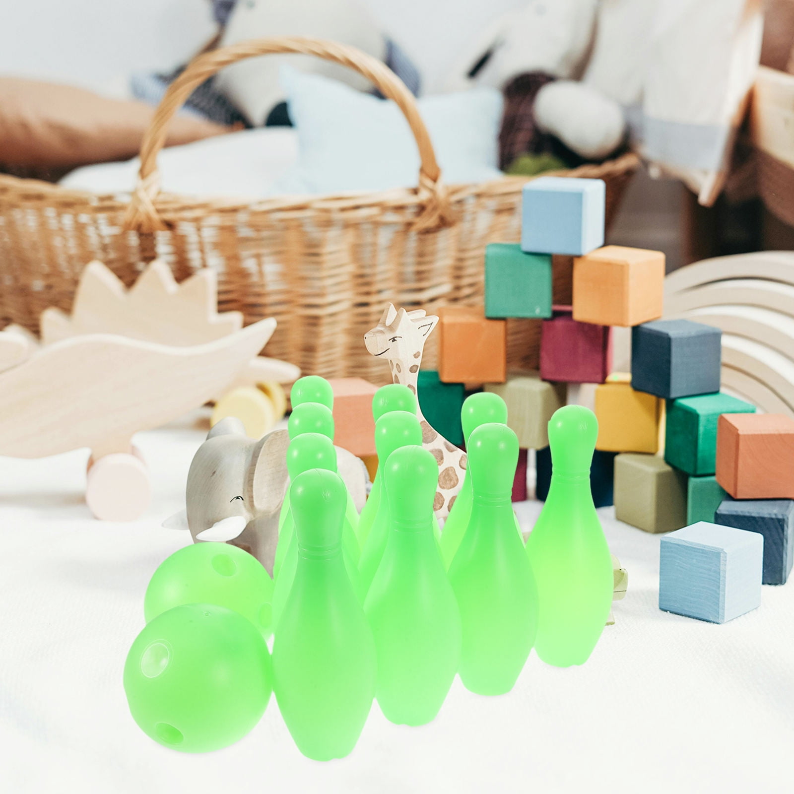 TABLETREANDS Plastic Bowling Set for Kids 10Pins in Light Green Color ...