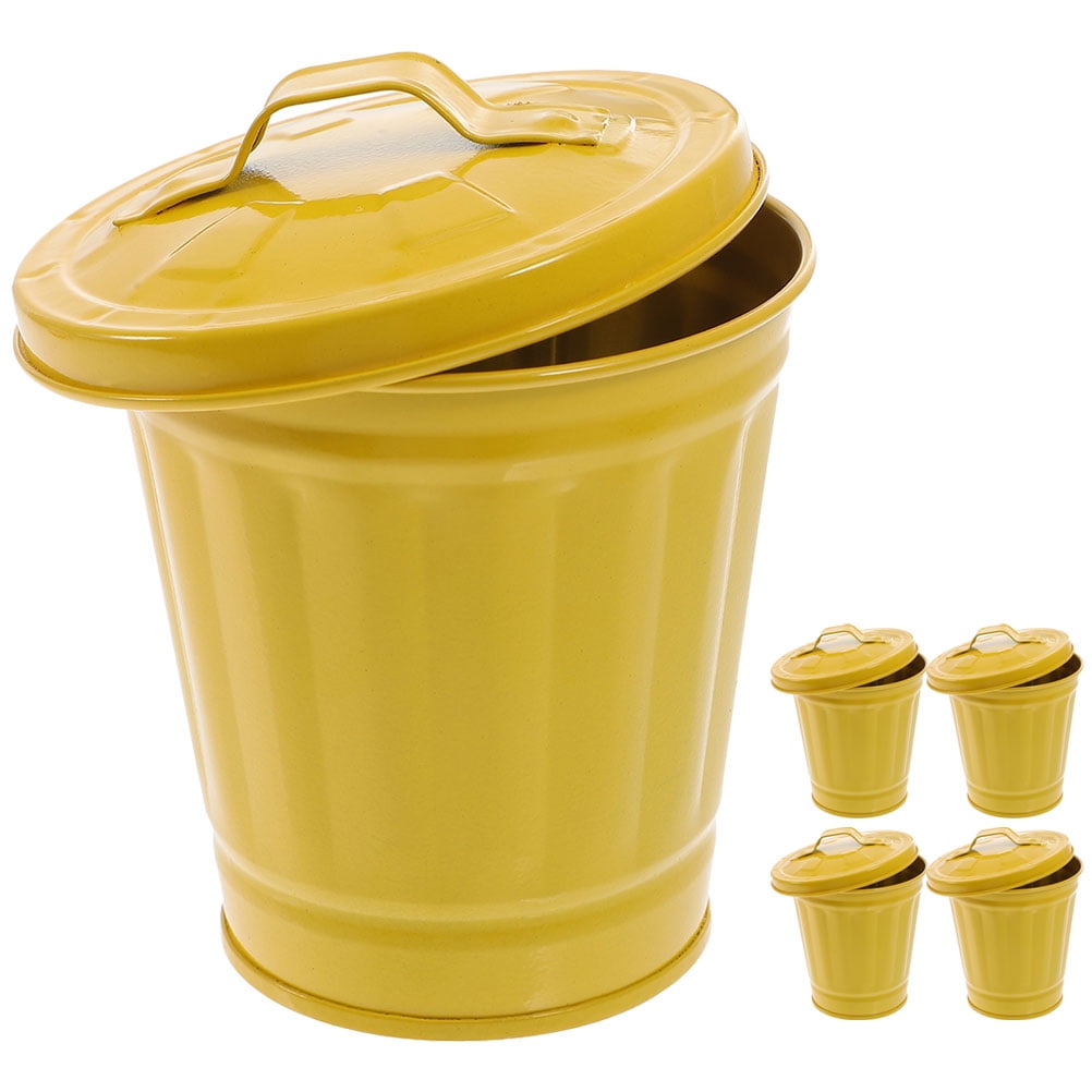 TABLETREANDS Small Trash Can with Lid Galvanized Iron Yellow for Office ...