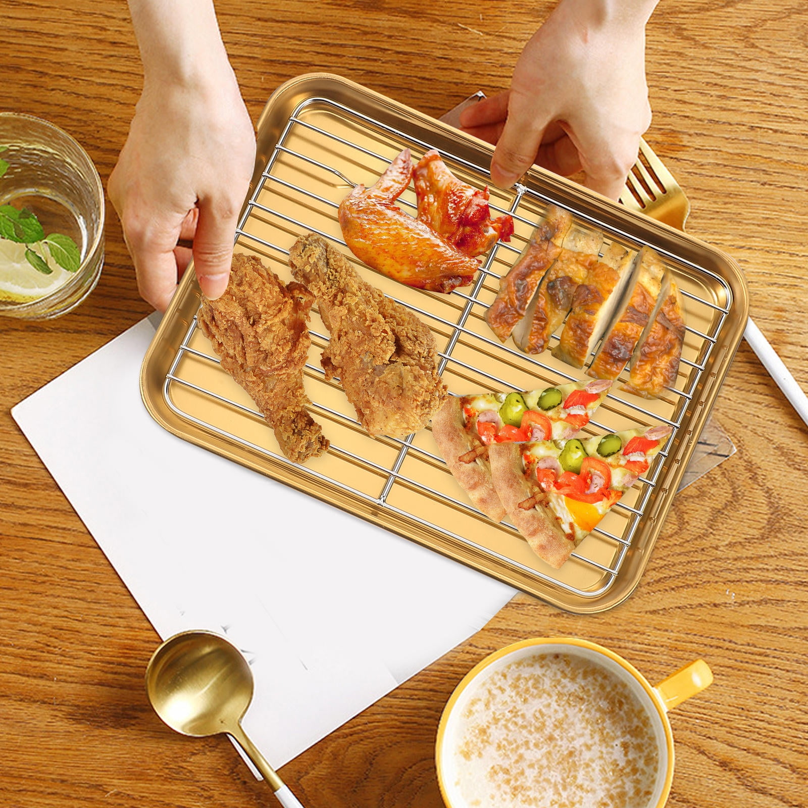 TABLZONE 1 Set Rectangular Fried Chicken Serving Plate Stainless Steel ...