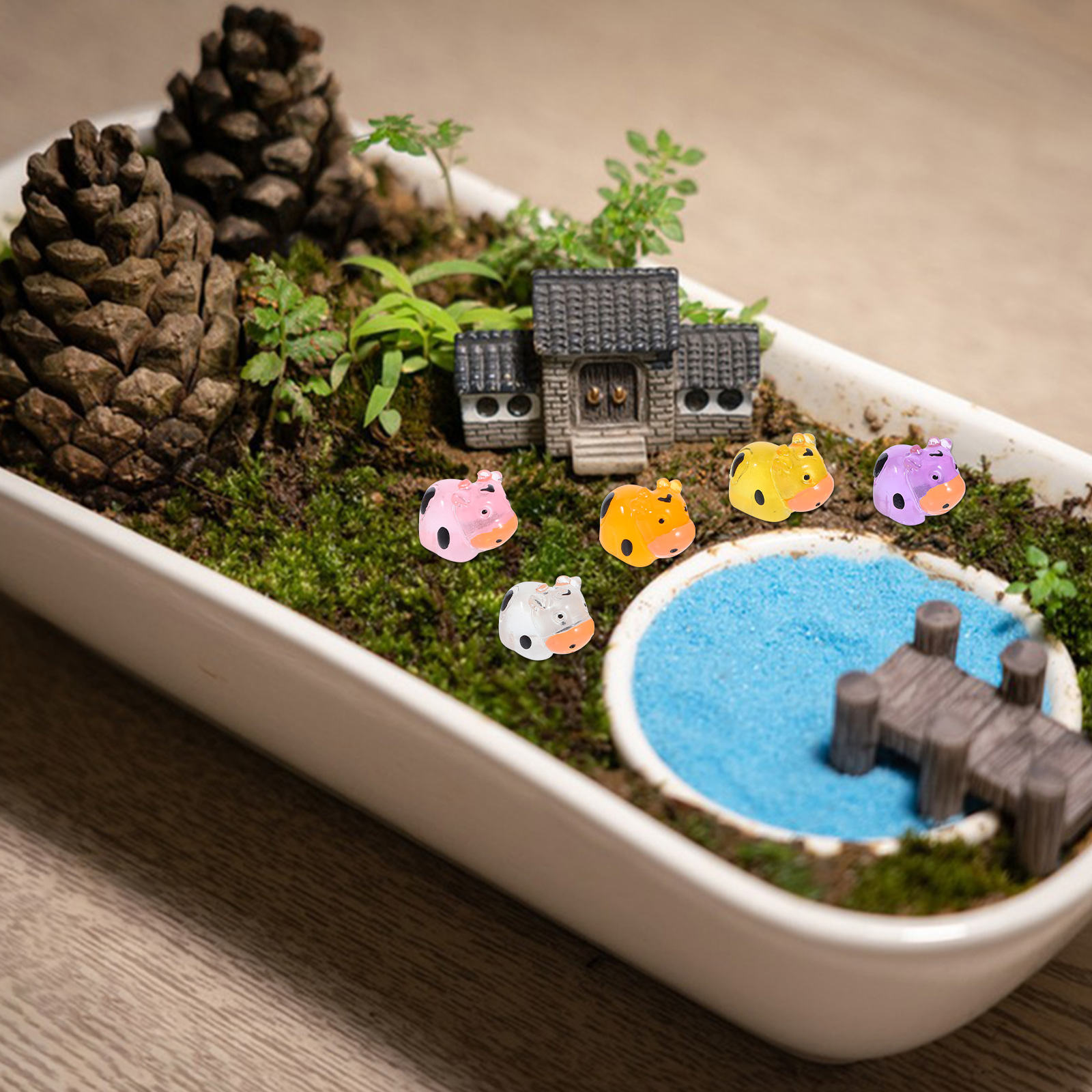 TABLZONE Cute Resin Cow Figurines, Multi-Color, Glow-in-The-Dark ...