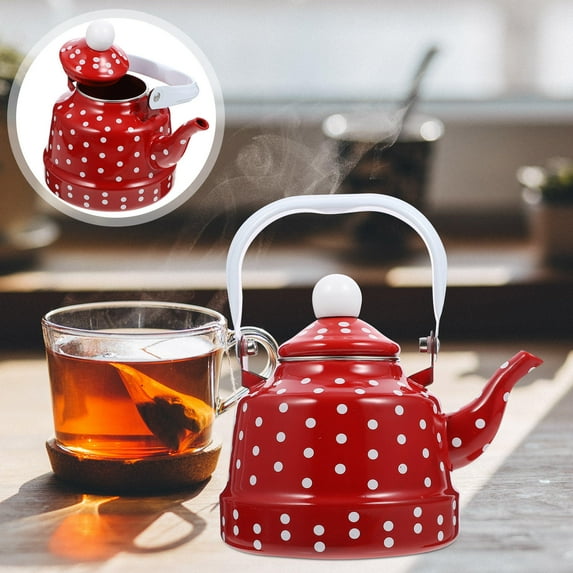 TABLZONE 1Pack Metal Tea Kettle Enamel Red with White Dots for ...