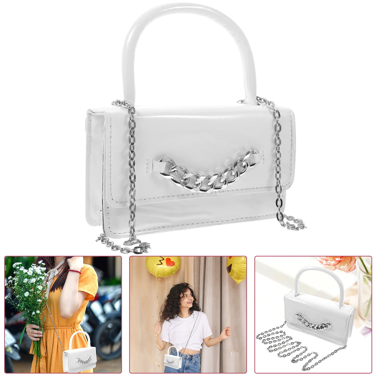 TABLZONE 1Pack White PU Crossbody Bag Handbag Storage Casual Small for ...